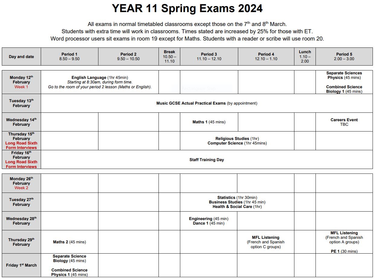 Yr11 Mock Exams – February 2024 – Linton Village College